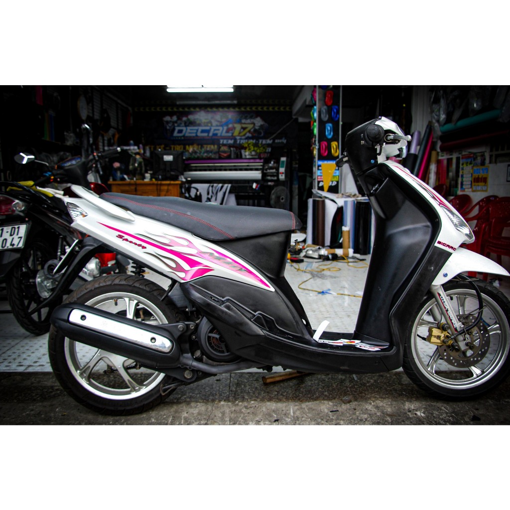 TEM RỜI MIO LỬA TRẮNG HỒNG DÁN XE TRẮNG , TEM RỜI MIO ĐỜI ĐẦU CHẾ ...