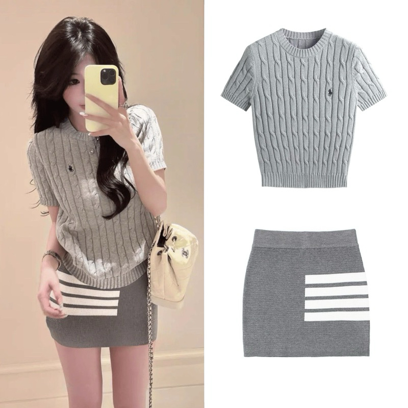 ( ORDER ) ( SẴN ÁO XÁM ) Set Len Thome Áo Polo Cộc Tay & Chân Váy Ngắn ...