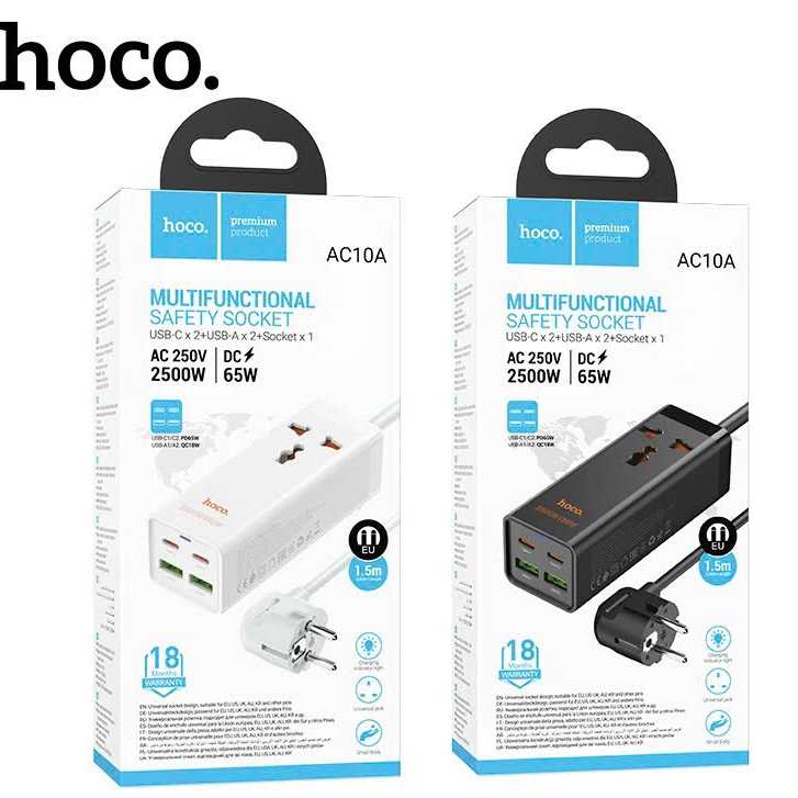Ổ Cắm Điện Sạc Nhanh 65W Hoco AC10A Dài 1m5 2A+2C và Ổ Cắm Điện Sạc ...