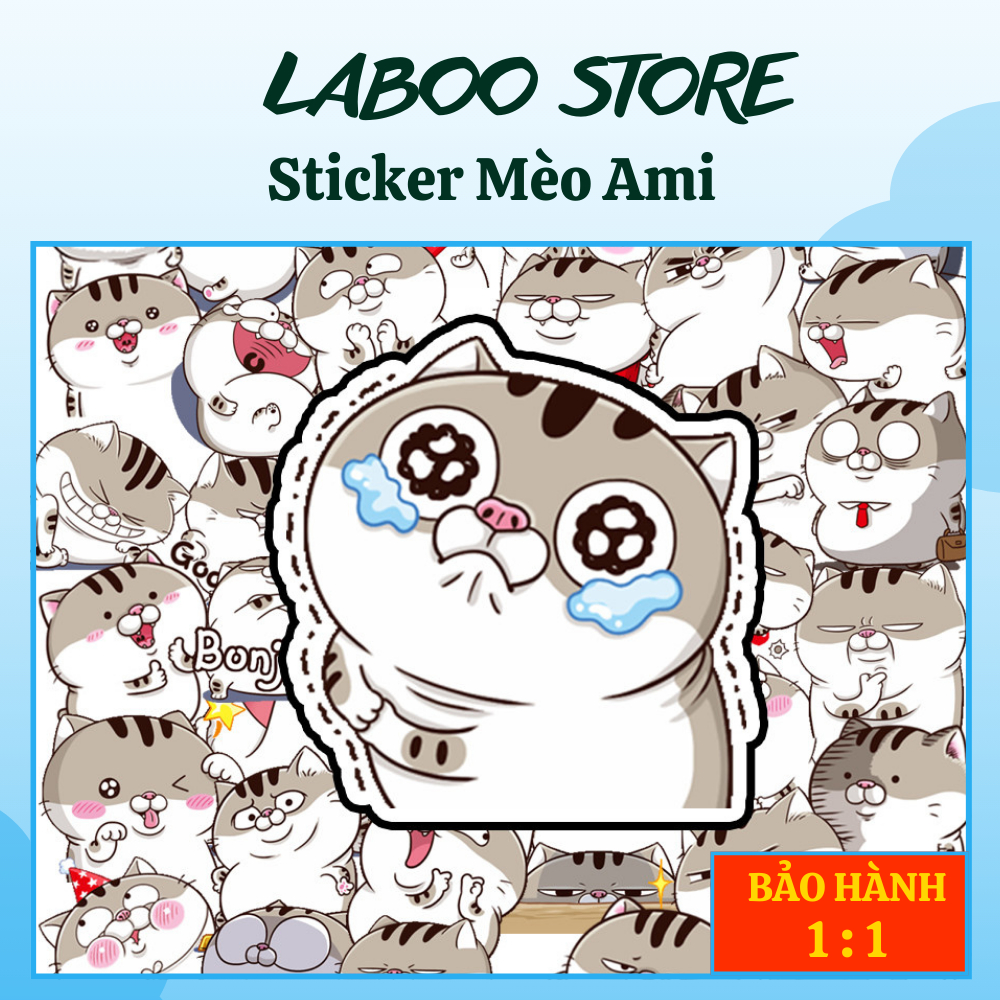 Set 15/30/50 sticker mèo AMI bụng bự đặc biệt siêu dễ thương, hình dán sticker hoạt hình mèo ami ...