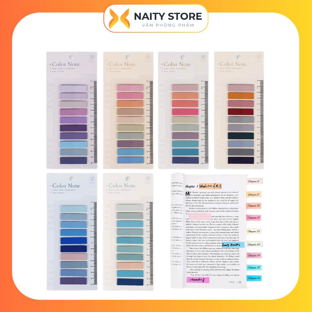Bộ 200 Giấy Ghi Chú Kiêm Thước Kẻ NAITY, có nhiều Màu | Set 200 Giấy ...