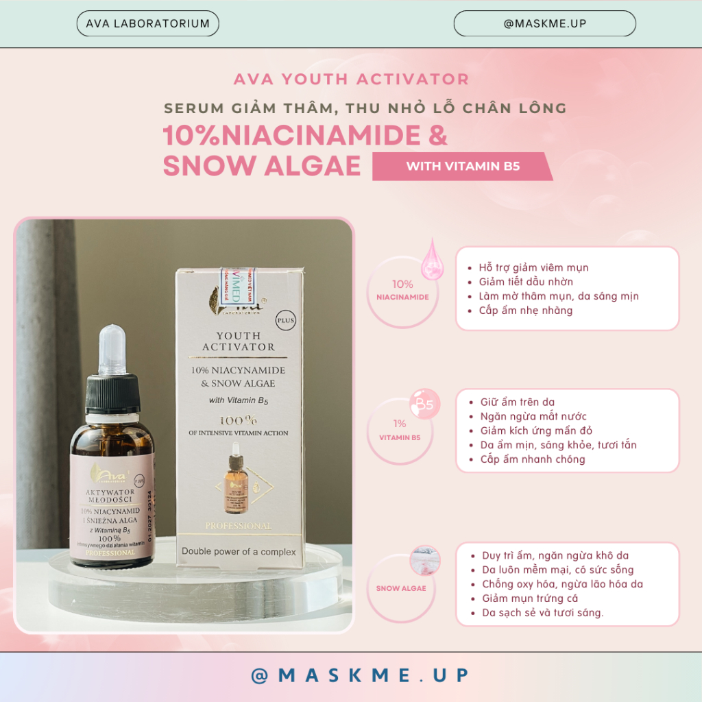 Tinh chất Ava Niacinamide 10% + B5 1% Youth Activator - Serum giảm mụn ...