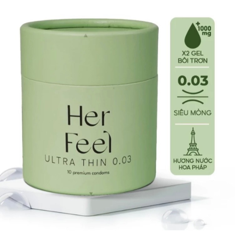 Bao cao su PlayAh Her Feel Ultra Thin 0.03mm Size 52mm siêu mỏng, nhiều gel, hương nước hoa Pháp ...