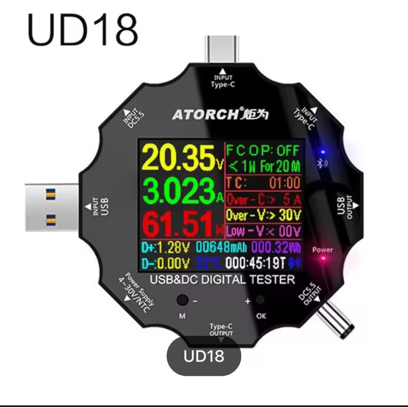 USB Tester đa năng UD18 có cổng Type C màn hình màu kết nối Bluetooth ...