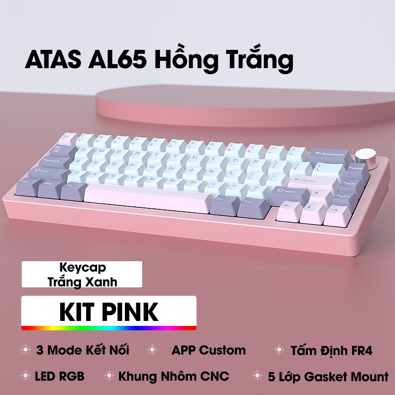 Bàn phím cơ Atas AL65 Khung nhôm CNC 3 mode kết nối - Led RGB - Pin sạc ...