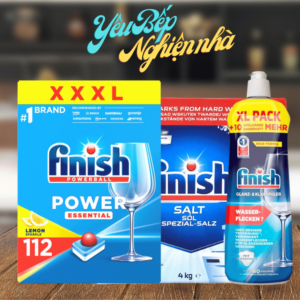 [HCM] Combo Viên rửa chén bát Finish Essential 112 viên + Muối 4kg ...