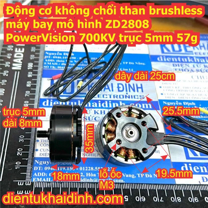 Động cơ không chổi than brushless máy bay mô hình ZD2808 V1.9 PowerVision 700KV trục 5mm 57g CW ...