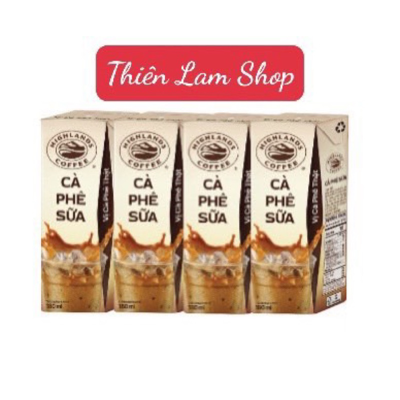 (Date 03/2025) Lốc 4 hộp cà phê sữa uống liền Highlands Coffee 180ml ...