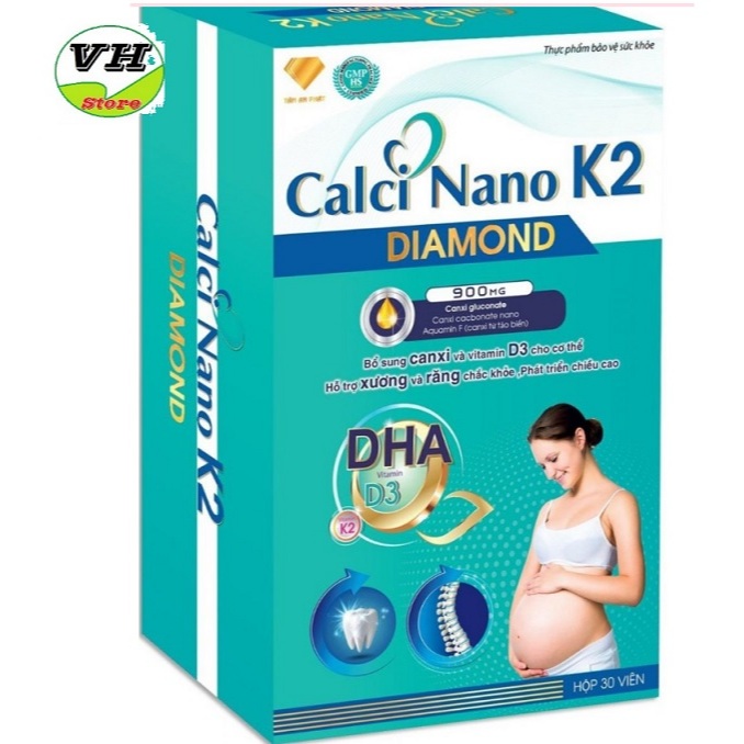 Hộp 30v Canxi Nano K2 Diamond Bổ sung canxi, phòng loãng xương, xương ...
