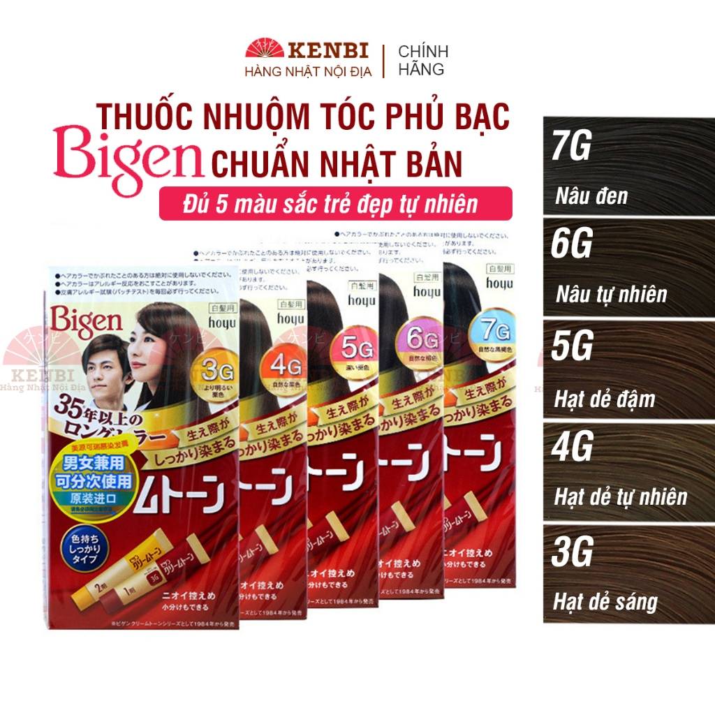 Nhuộm tóc phủ bạc BIGEN, kem nhuộm tóc thảo dược đủ 5 màu tự nhiên 3G ...