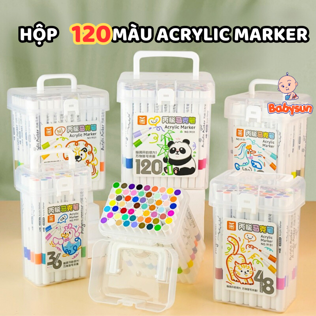 Bút Màu Acrylic Marker Hộp 100/120 Màu Cao Cấp Vẽ Lên Nhiều Chất Liệu ...