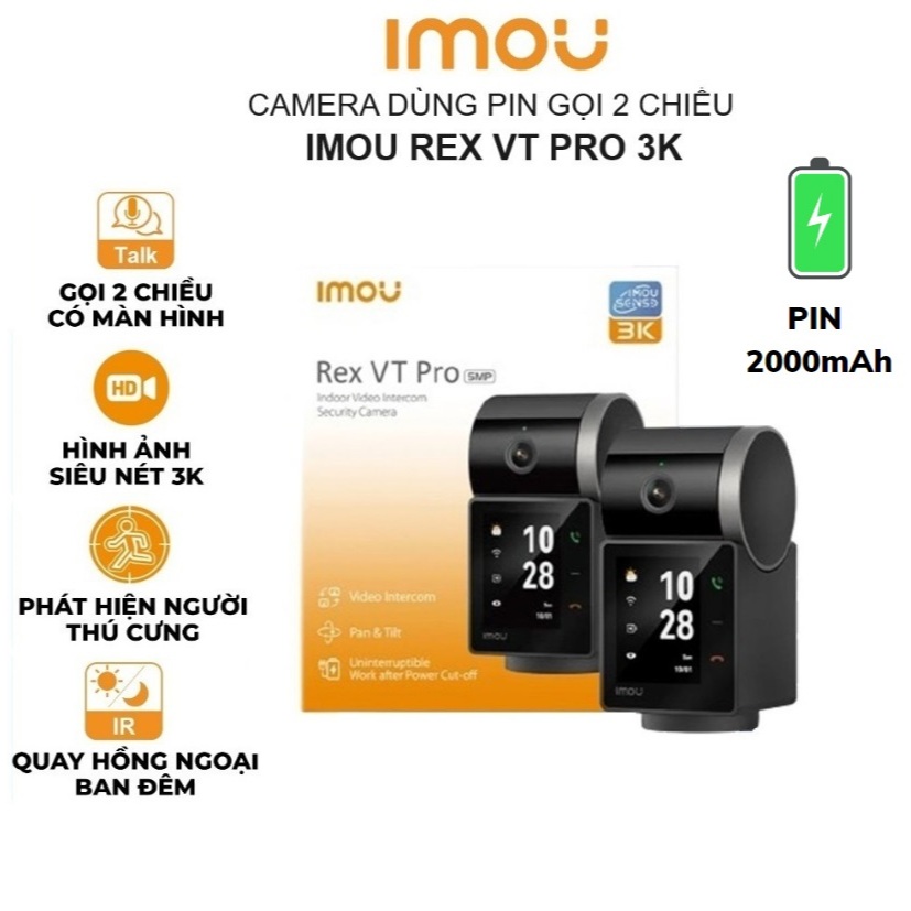 Camera dùng pin IMOU Rex VT Pro 3K, gọi điện 2 chiều, có màn hình, quay ...