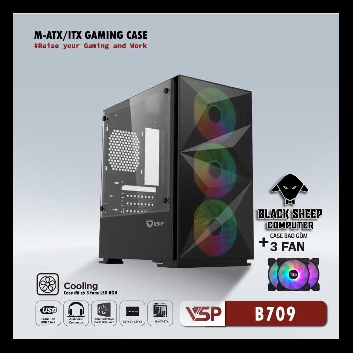 Vỏ Case VSP B709 BLACK (SẴN 4 FAN LED) | Shopee Việt Nam