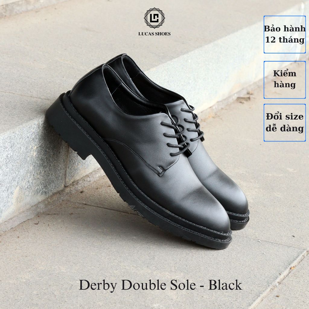 Giày Tây nam Da bò Derby Double Sole Black Lucas Shoes - Kiểu dáng công ...
