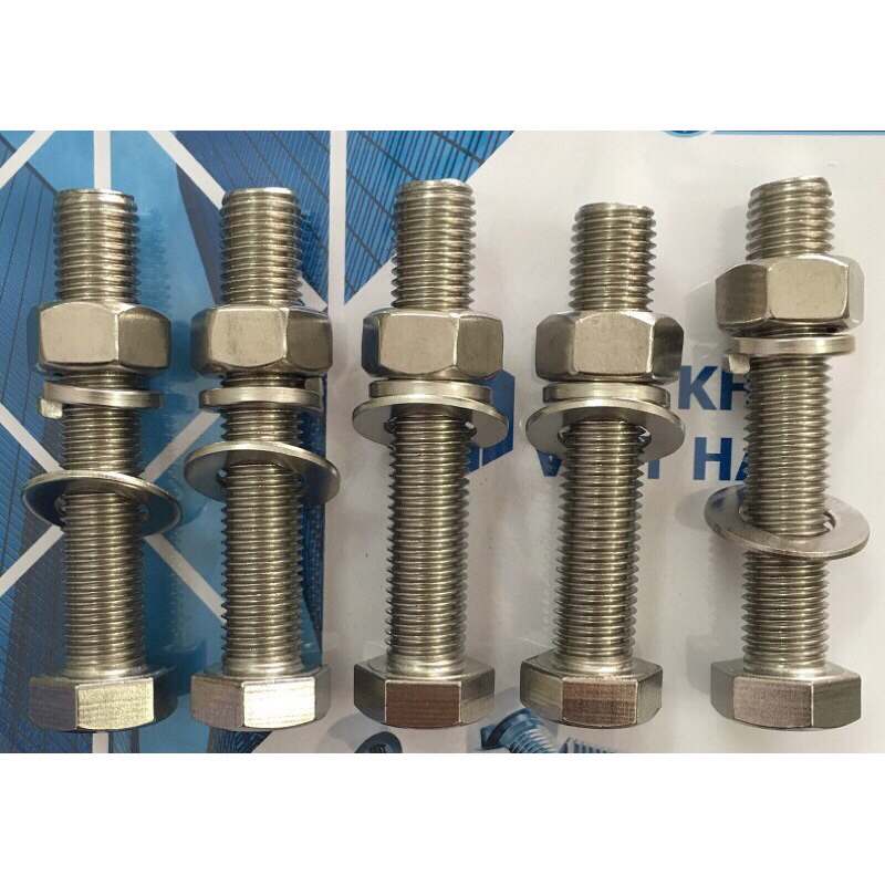 Bulong inox 201,304 Taiwan( M10 - M12)( 1 bộ 4 món gồm 1 Bulong + 1 ốc + 1 long đen phẳng + 1 ...