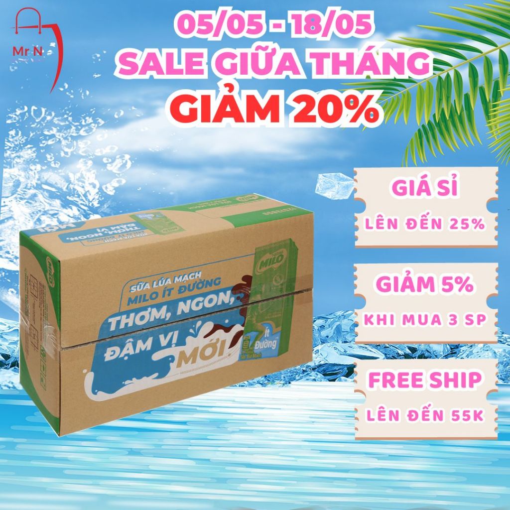 Thùng 48 hộp Sữa lúa mạch Nestle MILO hộp giấy ít dường 180ml ( 48 x 180ml ) | Shopee Việt Nam