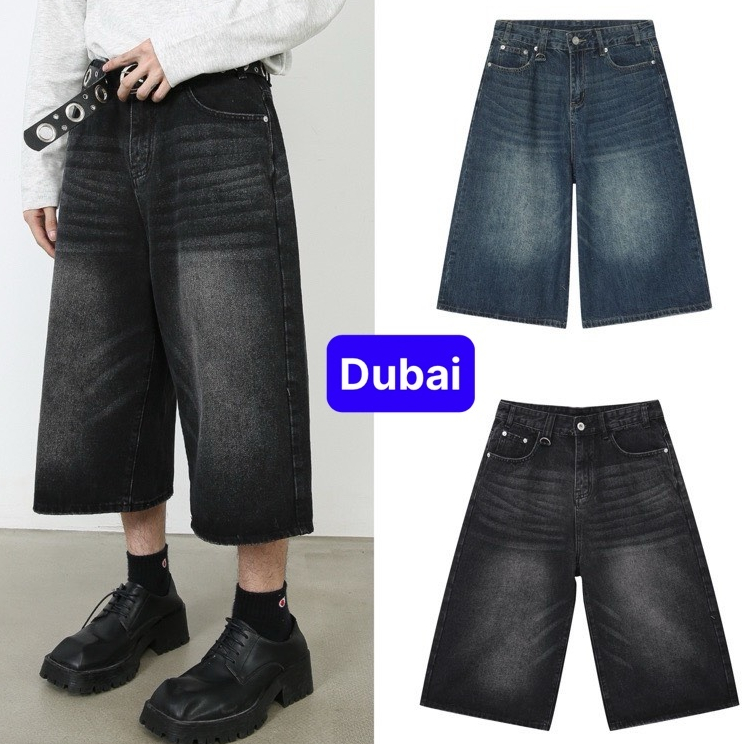 Quần sọt short jean nam nữ chất bò lửng ống rộng dài 70cm phong cách ...