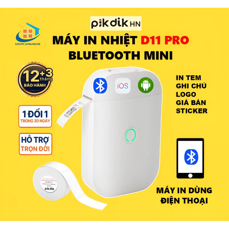 Máy in nhiệt Bluetooth PikDik D11 Pro mini dùng tem 15x30mm, in tem ...