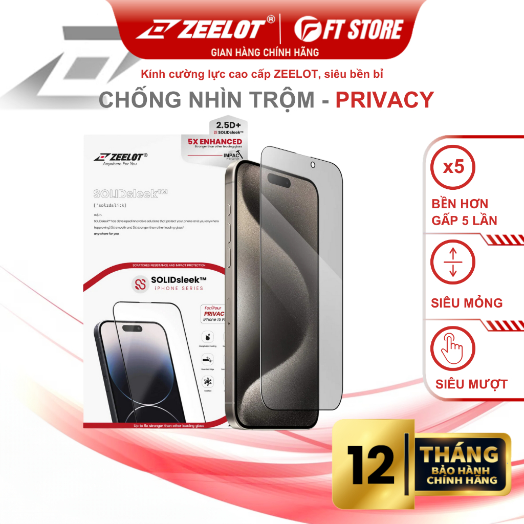 Kính cường lực ZEELOT iP 15/iP 15 Plus/iPh 15 Pro/iPh 15 Pro Max chống ...