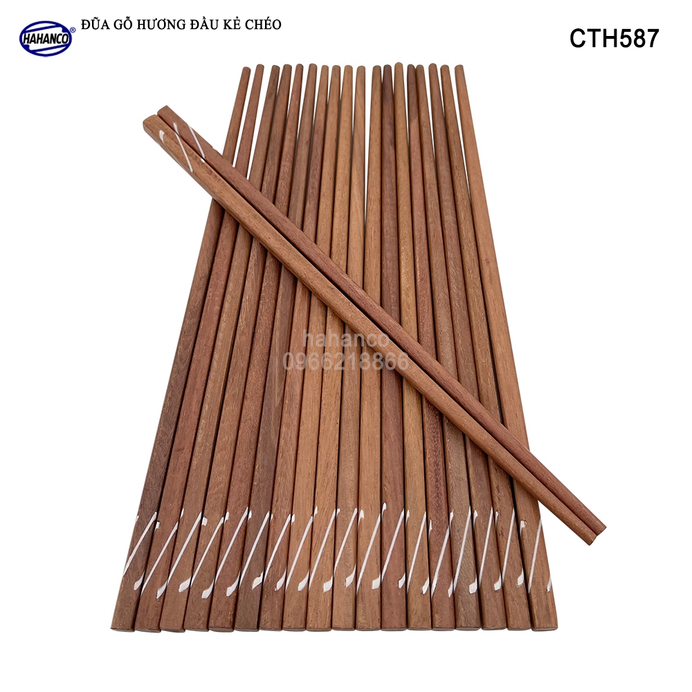 Đũa gỗ hương khảm kẻ chéo giá rẻ (10 đôi) phù hợp cho các quán ăn, nhà ...