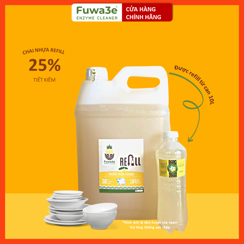 [Refill] Nước rửa chén hữu cơ FUWA3E enzyme sinh học từ dứa 500ml/ 1.5L hương dứa, an toàn cho ...
