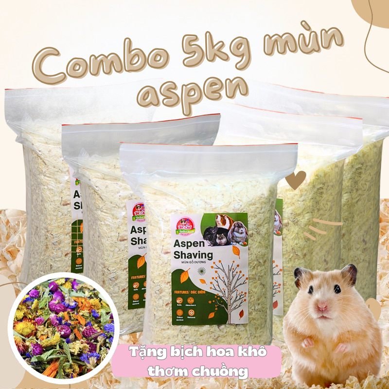 Combo 5kg mùn Aspen lót chuồng siêu định hình và an toàn cho hamster và chinchilla( kèm hoa khô ...