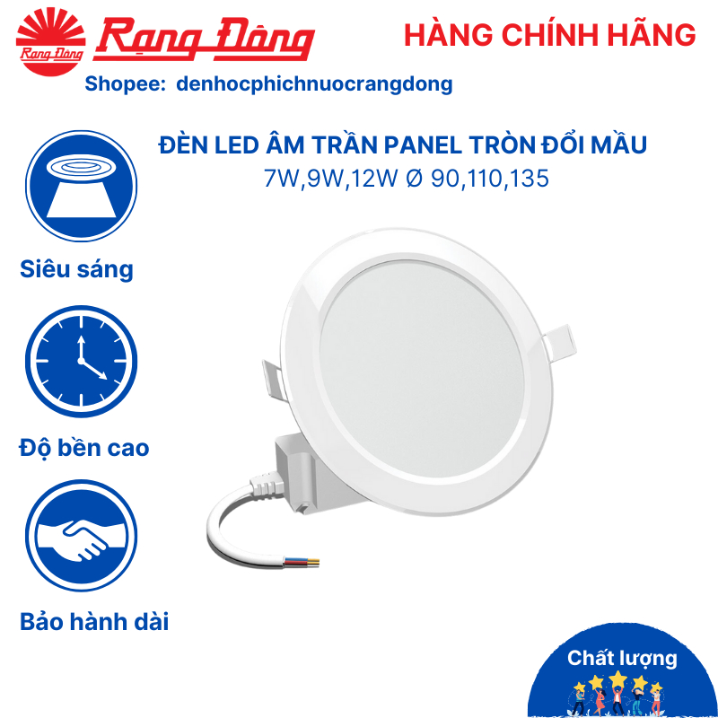Đèn led Panel âm trần Rạng Đông, đổi mầu, siêu mỏng, 7W,9W,12W lỗ trần 90,110,135. PT04.V2 ĐM ...