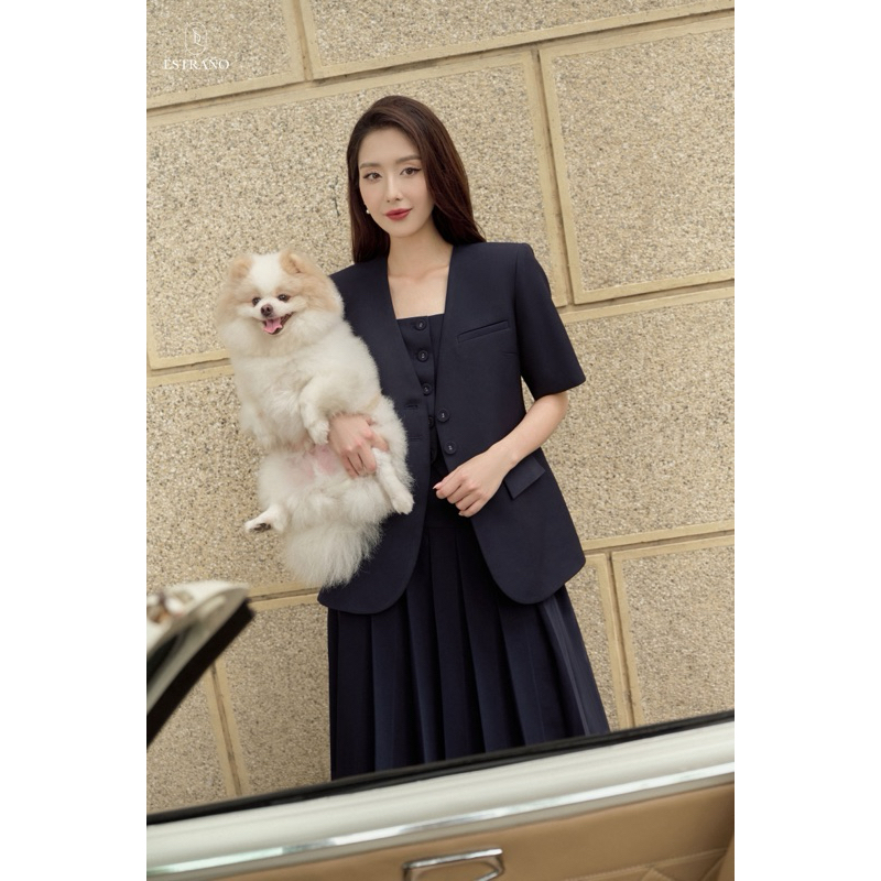SET ÁO VEST TRACY x CHÂN VÁY DÀI LONA SKIRT MÀU XANH NAVY THANH LỊCH VÀ ...