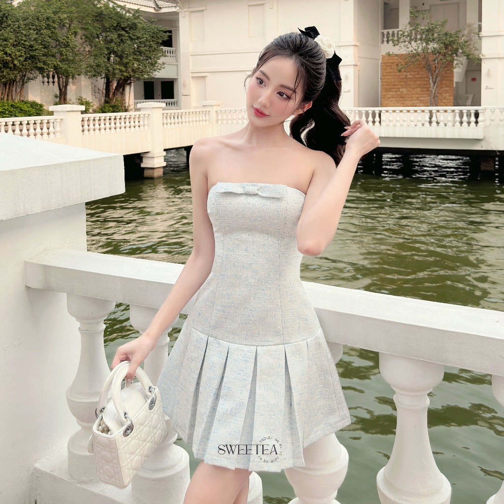 Váy Nơ Cúp Ngực Xếp Ly Pearly Dress Sweeta Shopee Việt Nam