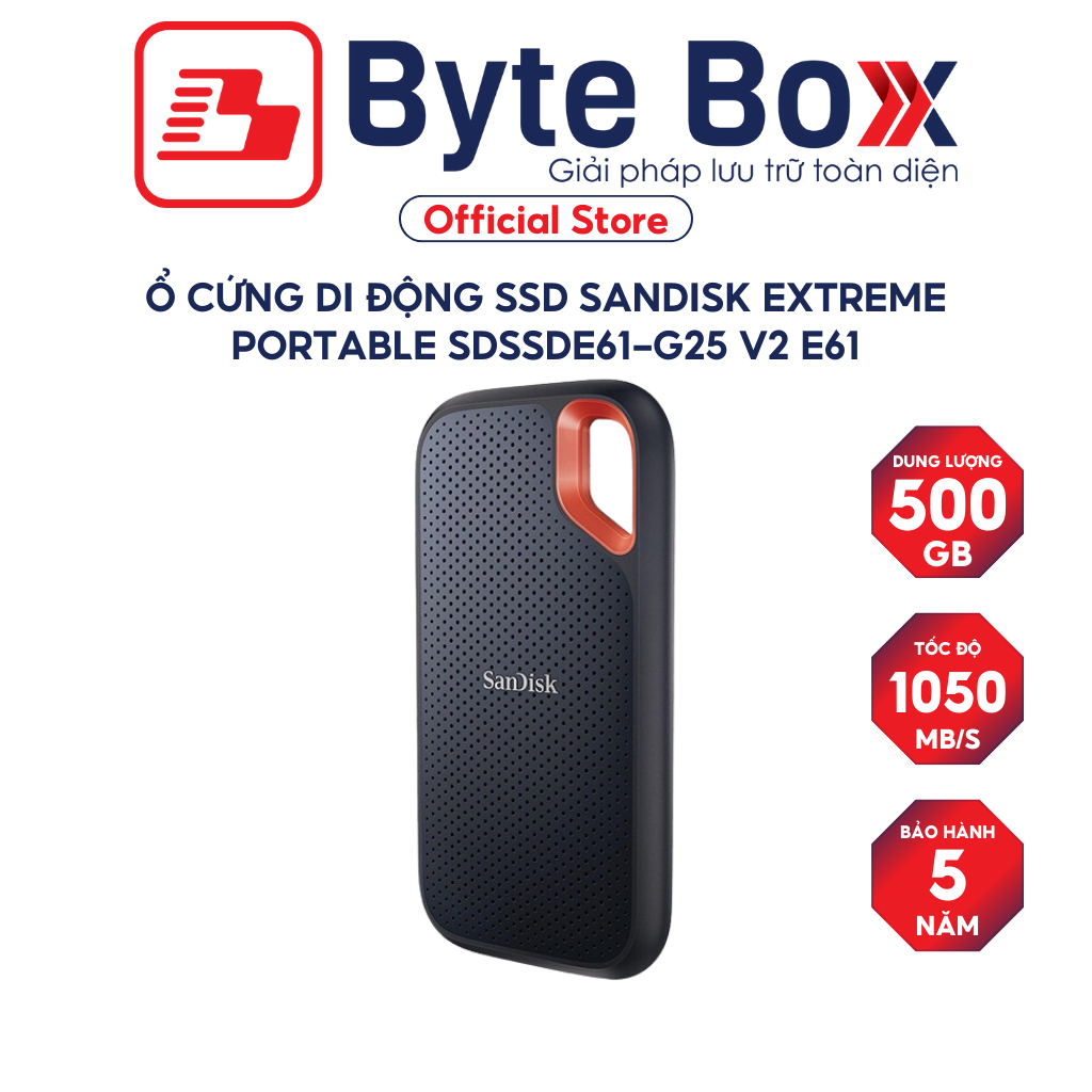 Ổ cứng di động SSD Sandisk Extreme Portable SDSSDE61-G25 500GB/1TB/2TB/4TB V2 E61 1050MB/s BH 5 ...
