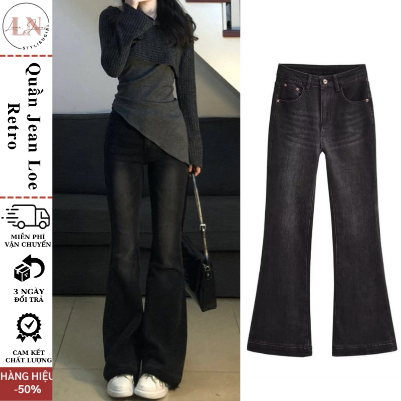 Quần jeans nữ ống loe co giãn, quần bò jean nữ ống đứng rộng suông CẠP CAO cao cấp Hottrend 2023 ...