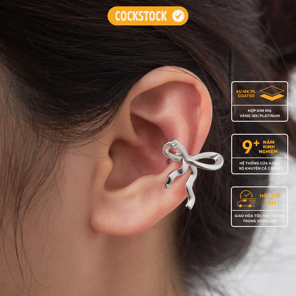 Khuyên tai nơ đá kẹp CLASSY RIBBON EARCUFF COCKSTOCK | Shopee Việt Nam
