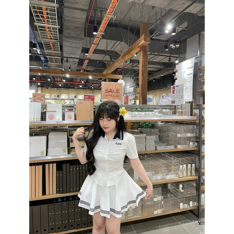 [ARIES STORE] Set sơ mi nữ chất liệu thô gió, trẻ trung năng động ...