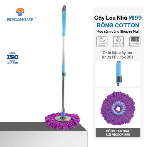 Cây Lau Nhà Megahome MI99 mâm inox sử dụng được cho tất cả các bộ lau ...