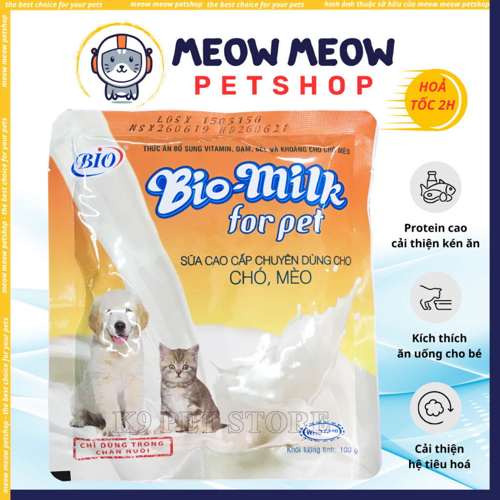 Sữa cho chó mèo BioMilk | Túi 100gr | Sữa dinh dưỡng dành cho chó mèo ...