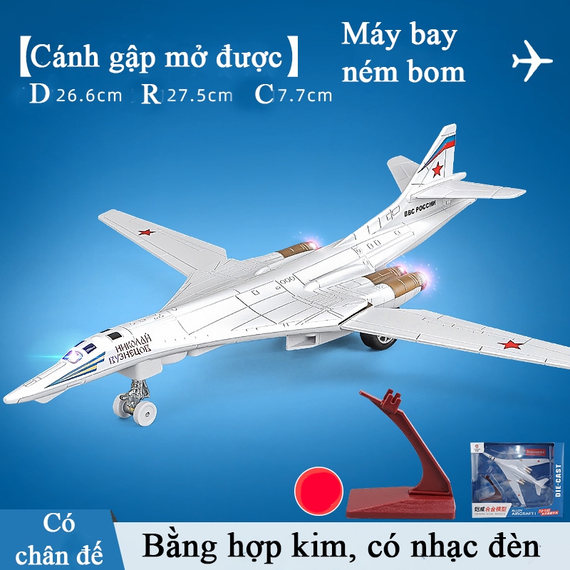 Mô hình máy bay TU-160 bằng hợp kim có nhạc và đèn kèm chân đế, cánh mở ...
