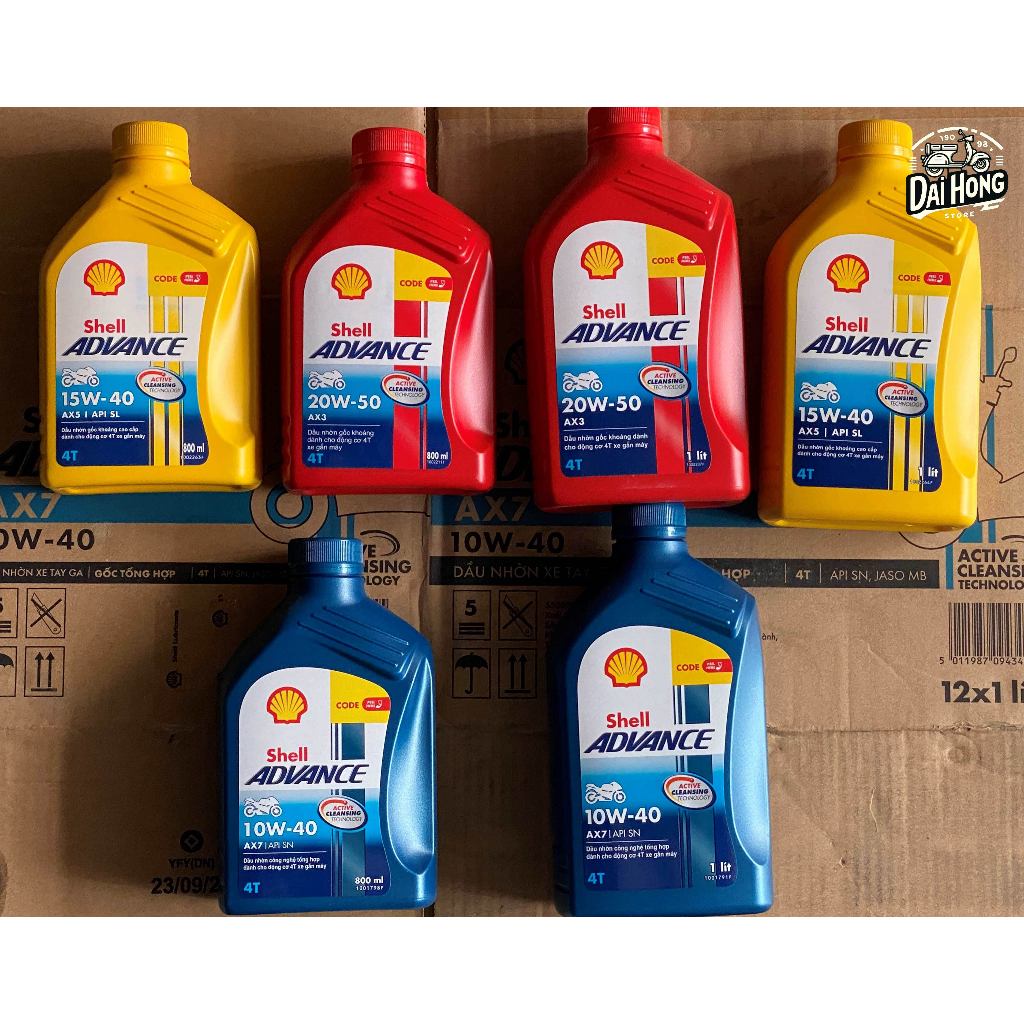 NHỚT XE SỐ SHELL ADVANCE AX3, AX5, AX7 ĐỎ VÀNG XANH 1 lít và 0.8 lít ...