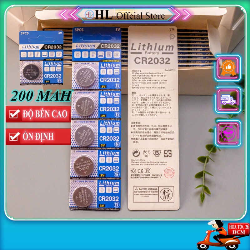 Pin CR2032 Lithium 3V – Vỉ 5 viên – Pin CMOS - Dùng cho PC, led đom đóm ...