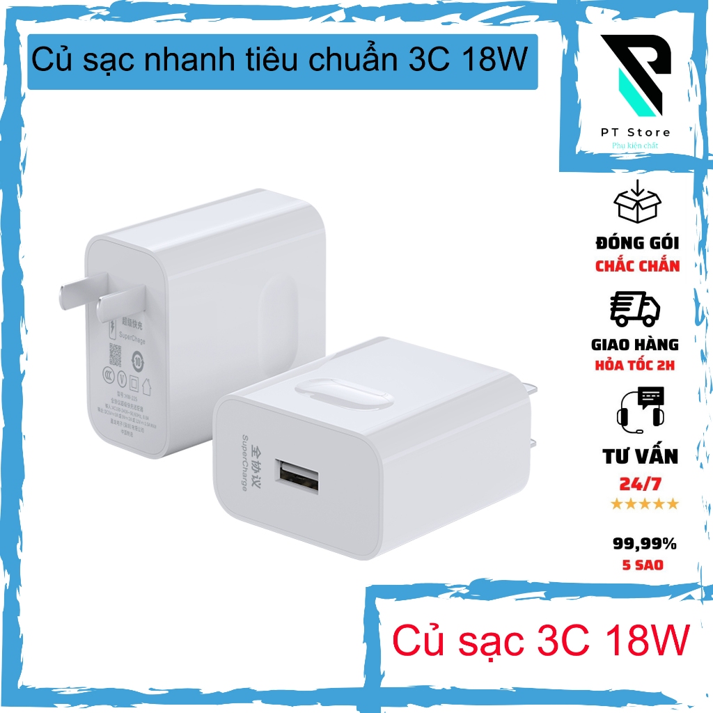 Củ sạc nhanh 18W tiêu chuẩn 3C hỗ trợ chuẩn sạc QC3.0, FastCharge, dùng được cho các sò lạnh ...