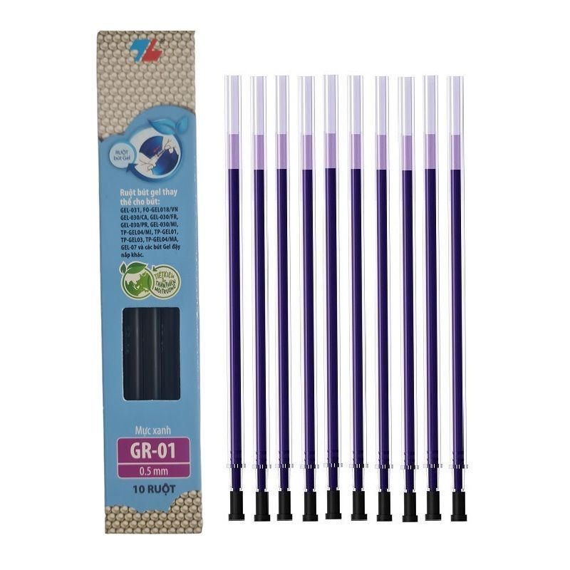 Vỉ 10 ruột bút gel nước Thiên Long GR-01 / GR01 ngòi 0.5mm thay cho các loại bút gel dạng đậy ...