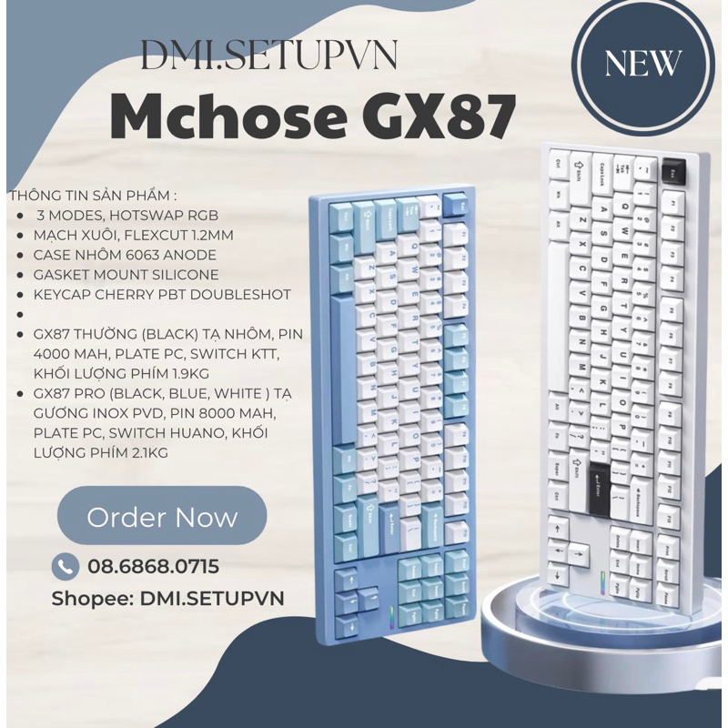 [SẴN] BÀN PHÍM CƠ mchose GX87 | full phím | nhôm 6063 anode | Shopee Việt Nam
