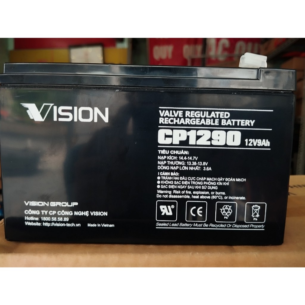 Ắc Quy Vision 9ah CP1290 12V 9ah, ẮC QUY UPS, ẮC QUY THANG MÁY, ẮC QUY CHO LƯU ĐIỆN, ẮC QUY 9AH ...
