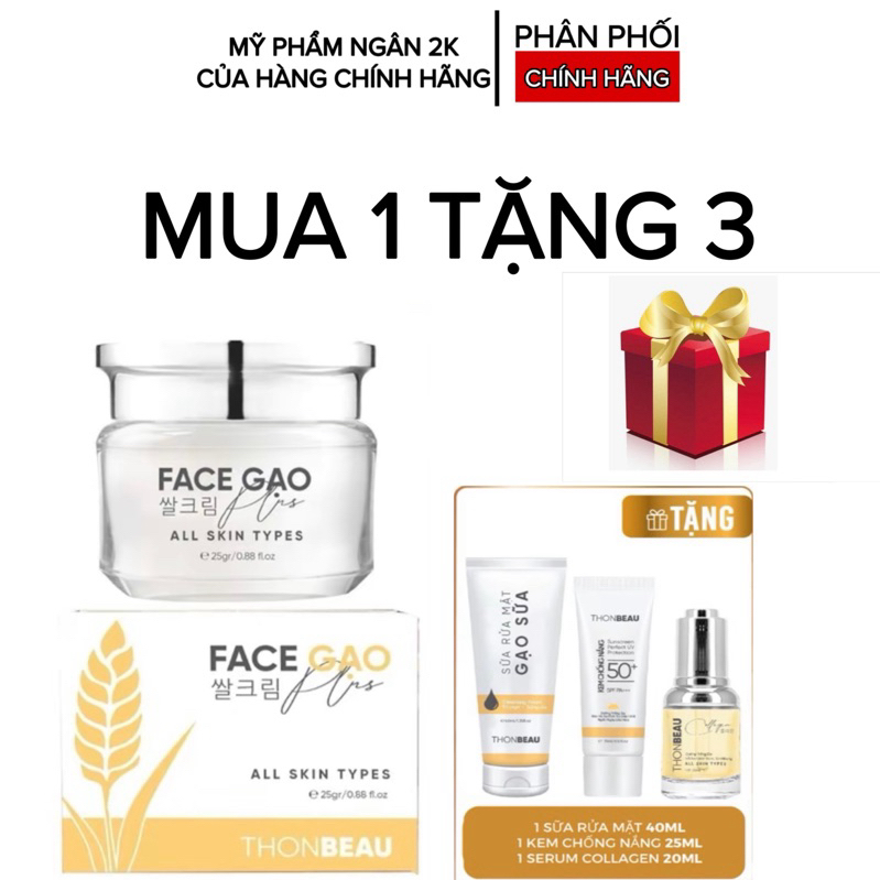 KEM FACE GẠO PLUS 25G ( MUA 1 TẶNG 3 ) [ Tặng serum yến 20ml + Srm 40ml ...