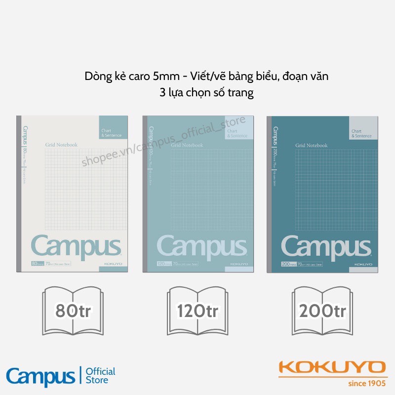 Combo 5 Vở Caro Campus Basic Notebook 120 Trang - Dòng Kẻ Caro 5mm ...