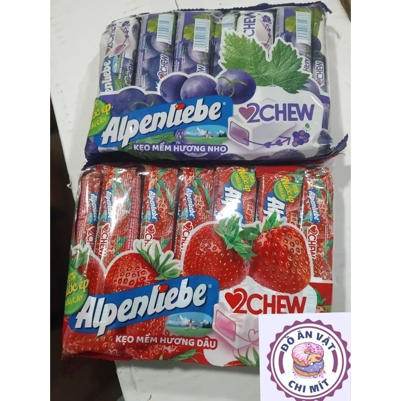 Bán sỉ kẹo mềm Alpenliebe 2 chew hương dâu , nho bịch 16 gói 25g với ...