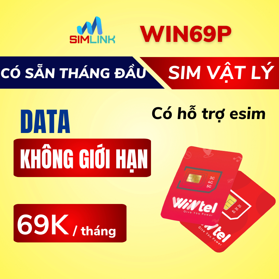 SIM 4G Wintel Win69p, BD40, Win89p, 4G không giới hạn data, miễn phí ...