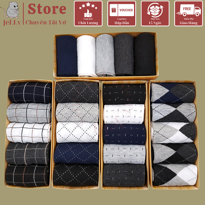 Tất nam cổ trung hộp 5 đôi kháng khuẩn cao cấp đóng hộp 5 màu thiết kê ...