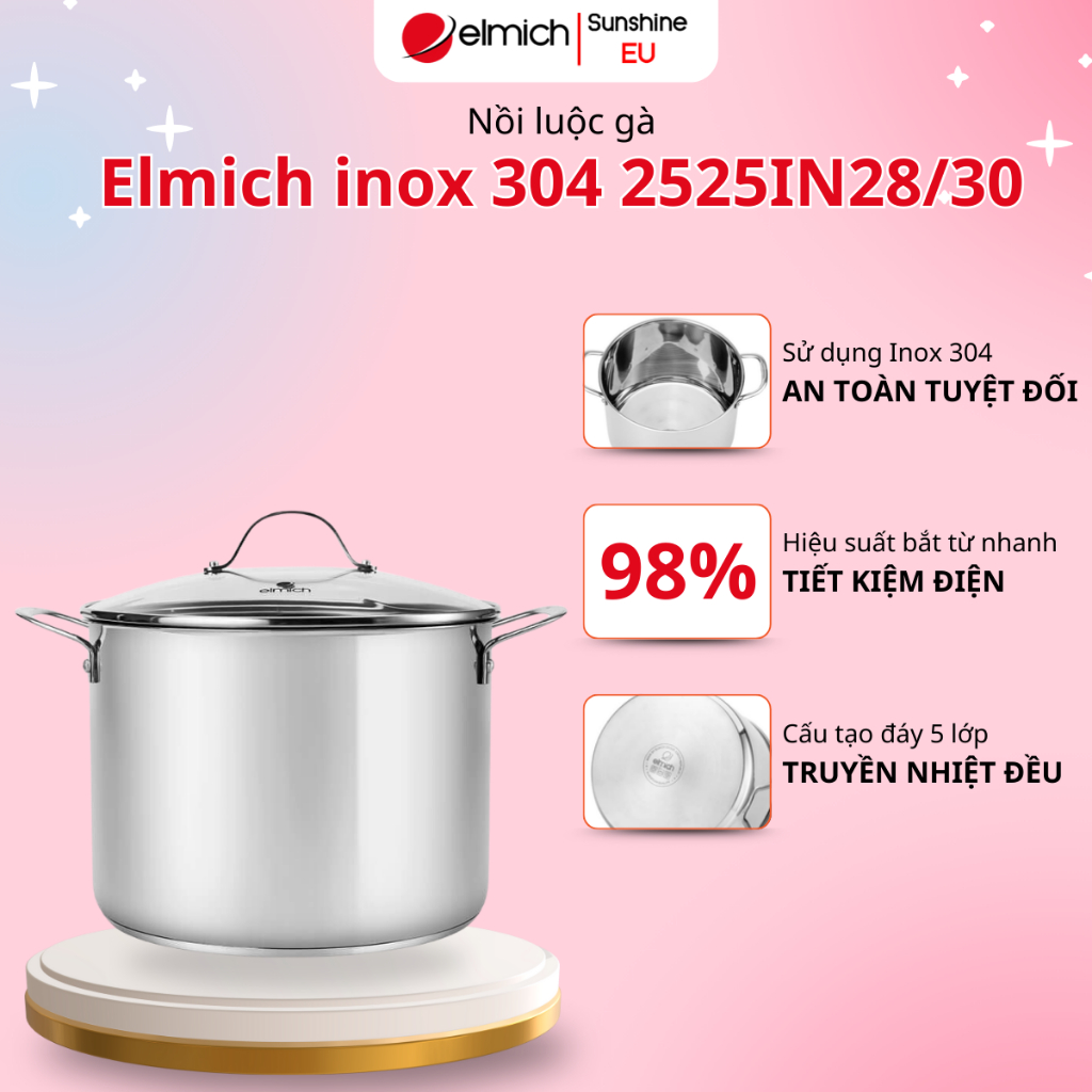 Nồi luộc gà bếp từ 3 đáy Elmich Trimax Classic Inox 304 cỡ 28/30cm | Shopee Việt Nam
