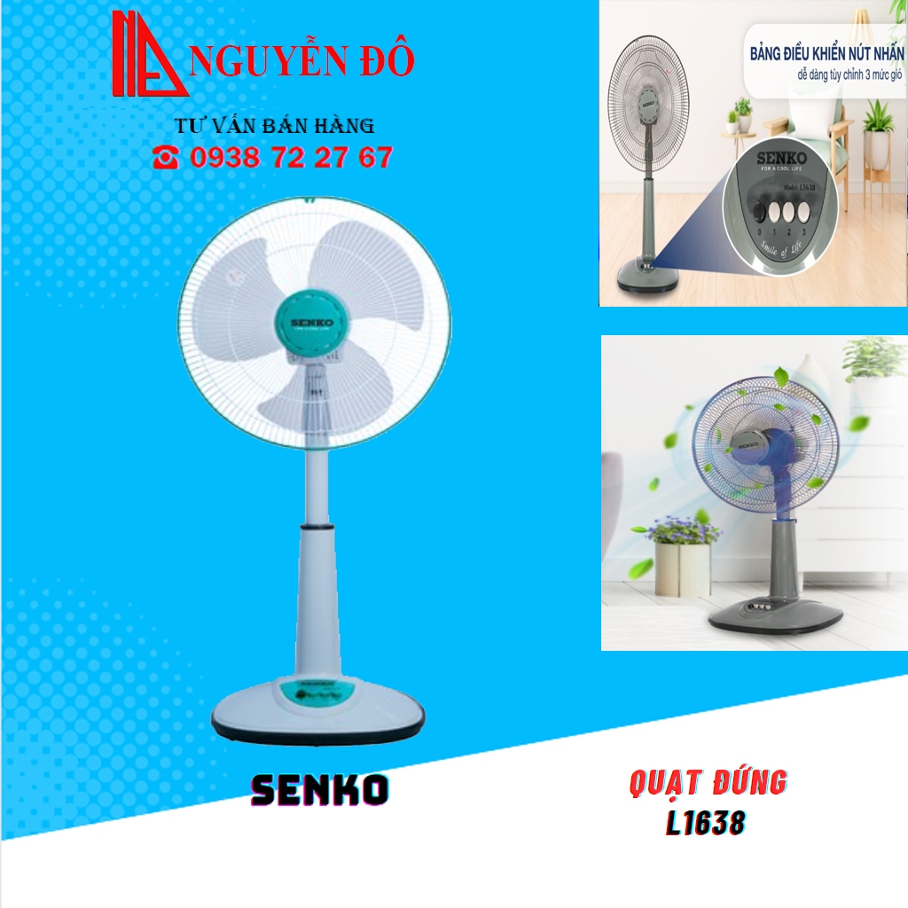 Quạt đứng Senko L1638, 3 cấp độ gió, công suất 47w, quạt chạy êm ( giao ...