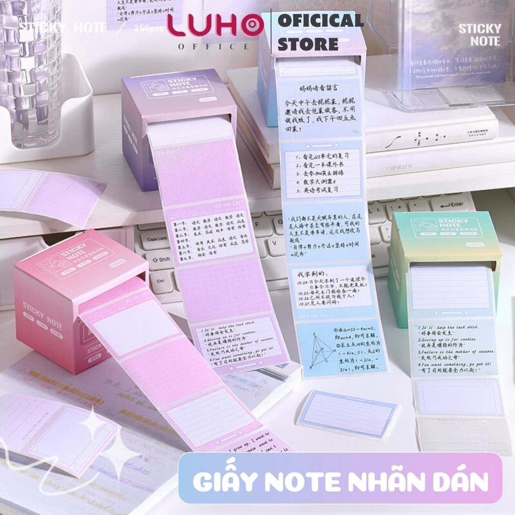 Giấy note nhãn dán LUHO màu gradient Hộp giấy note kéo dạng cuộn có keo ...